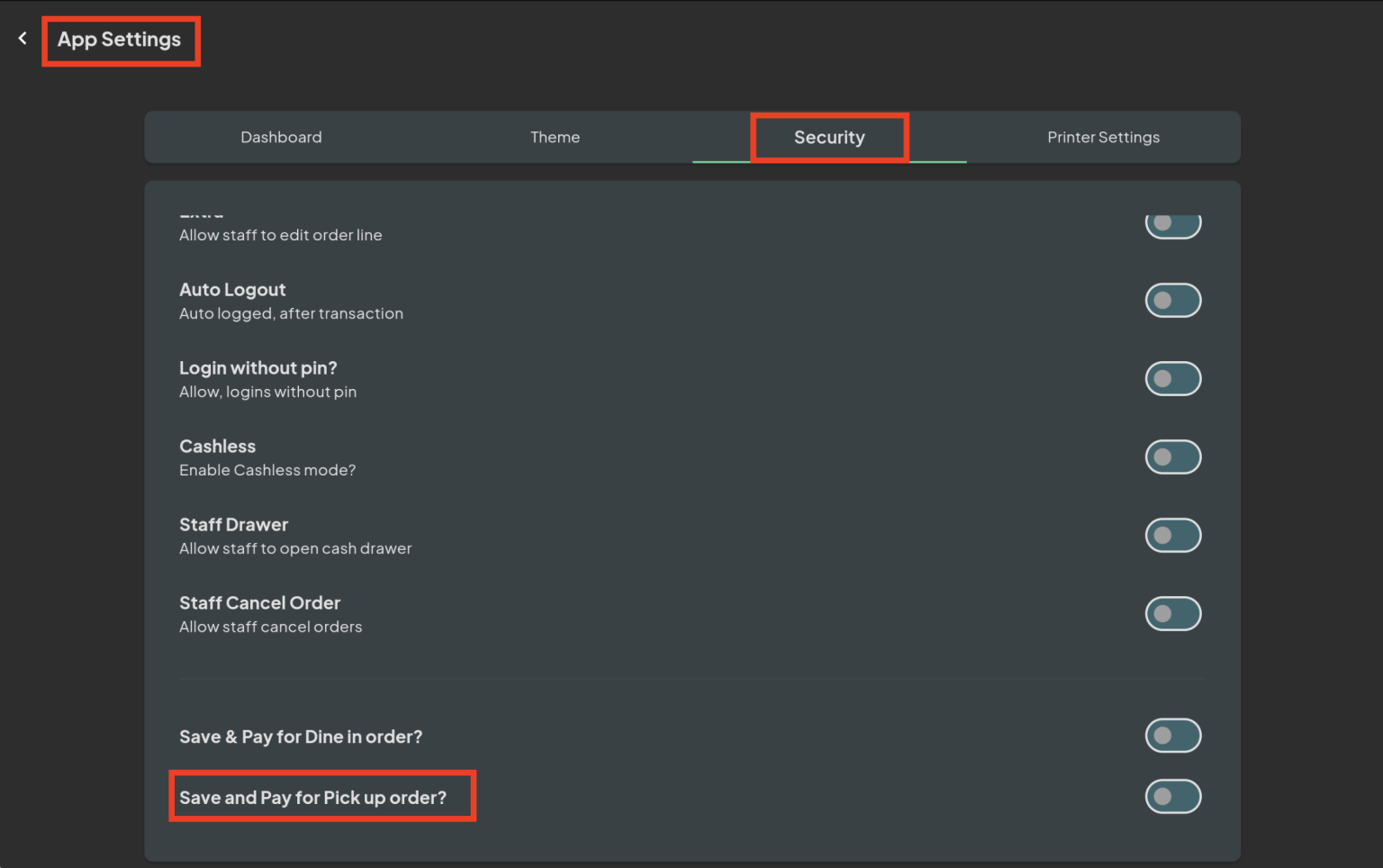 Pick up setting | ACE POS